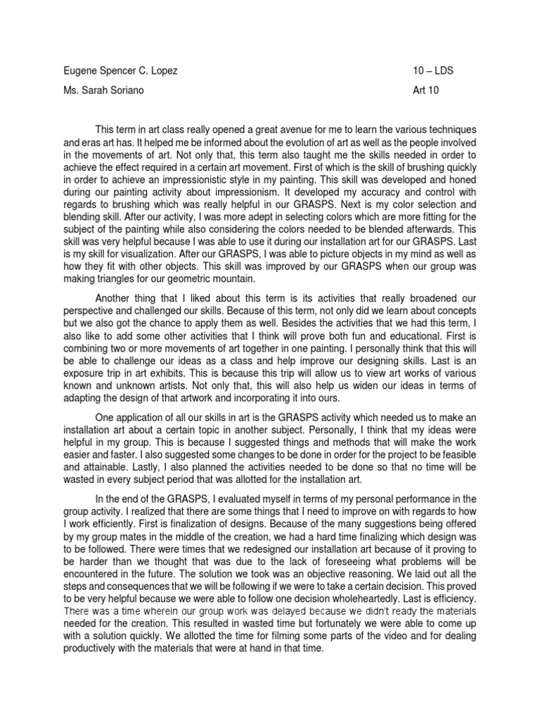 ESS 10 Art Reflection Questions | PDF | Impressionism | Paintings