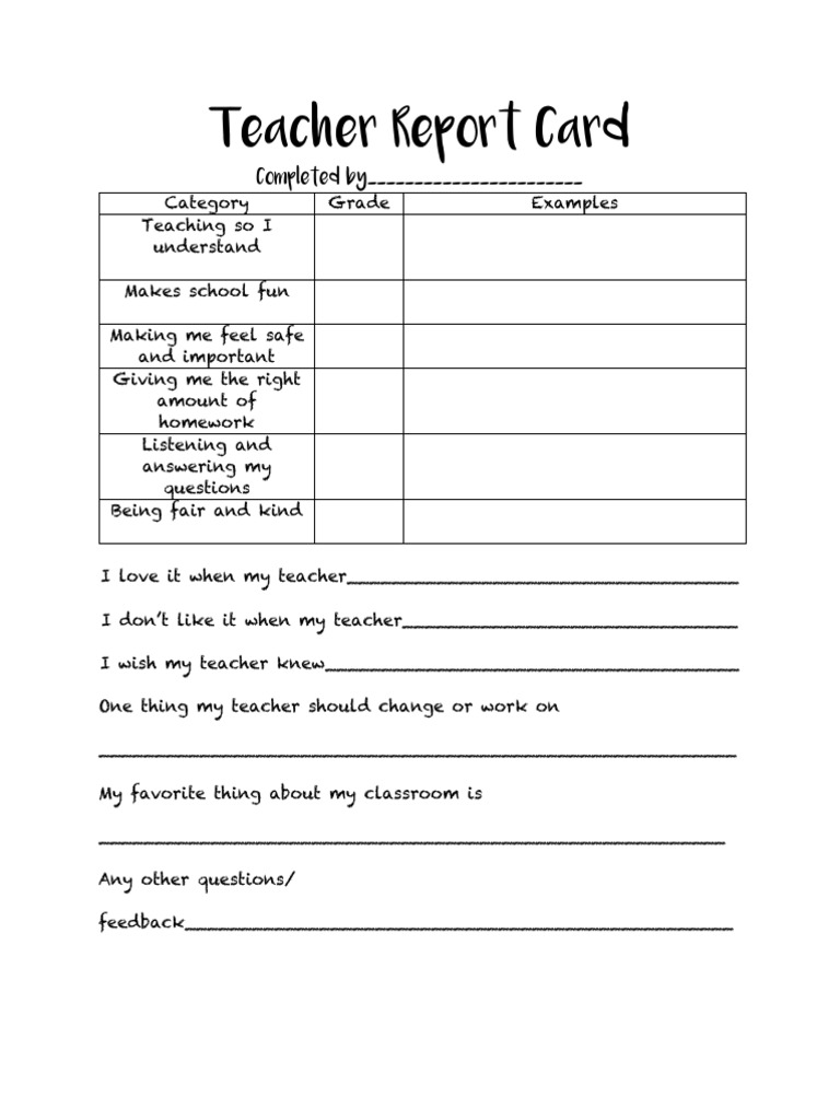Teacher Report Card | PDF | Learning | Behavior Modification