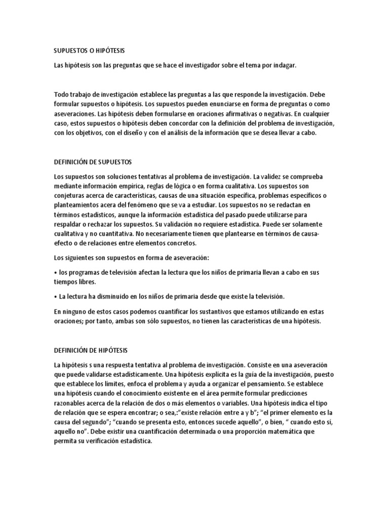 Supuestos o Hipótesis | Hipótesis | Metodología