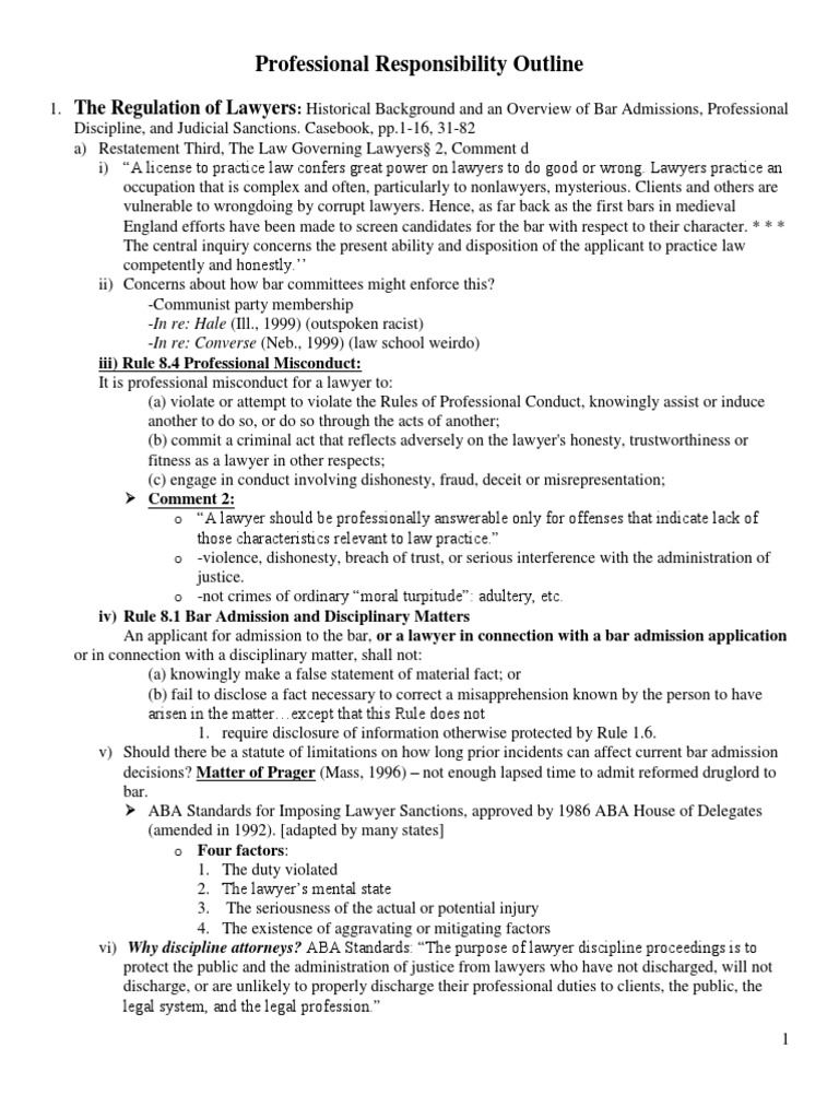 Professional Responsibility Outline: The Regulation of Lawyers | PDF | Attorney–Client Privilege ...