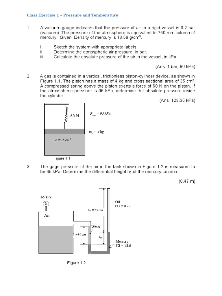 Assignment 1 - Pressure and Temperature | PDF | Pressure Measurement ...