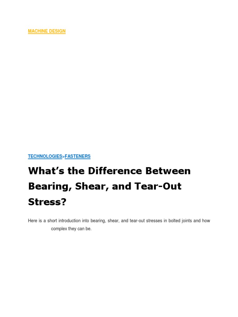 What's The Difference Between Bearing, Shear, and Tear-Out Stress? | PDF