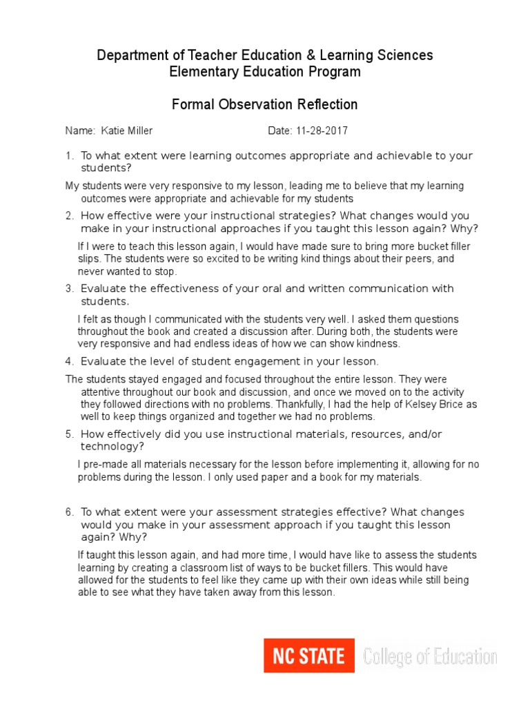 Postobservationreflection 1 G | PDF | Classroom Management ...