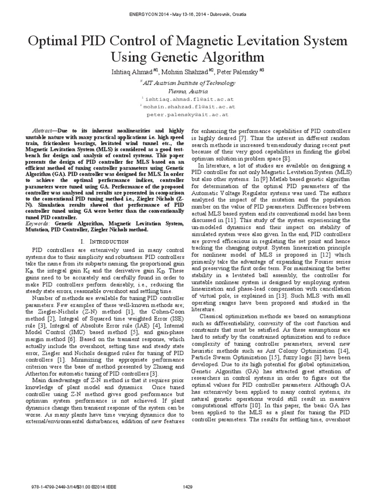Optimal PID Control of Magnetic Levitation System Using Genetic Algorithm | PDF | Control Theory ...