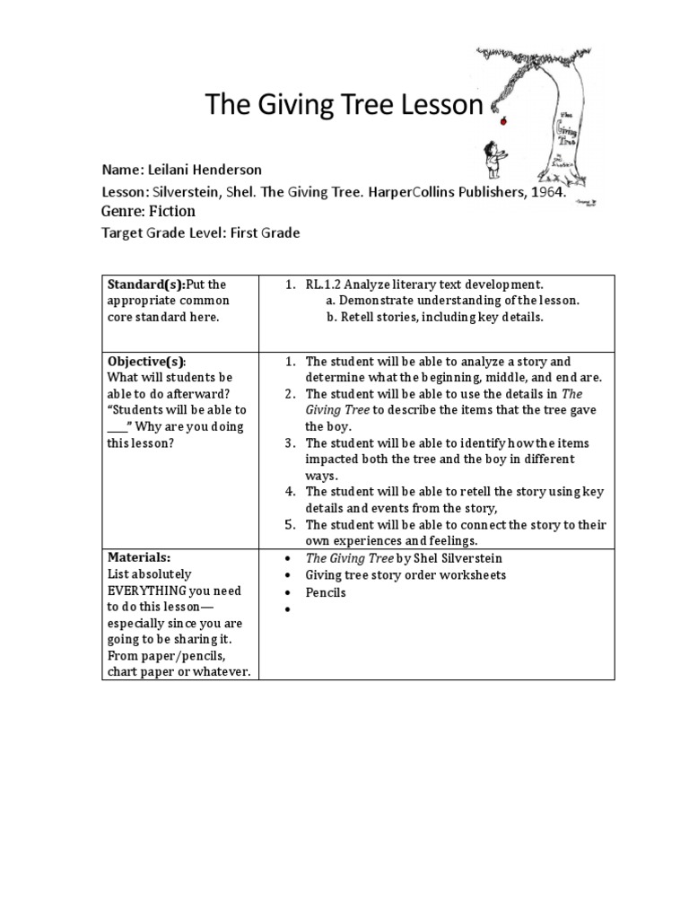 giving tree lesson | Understanding | Educational Assessment