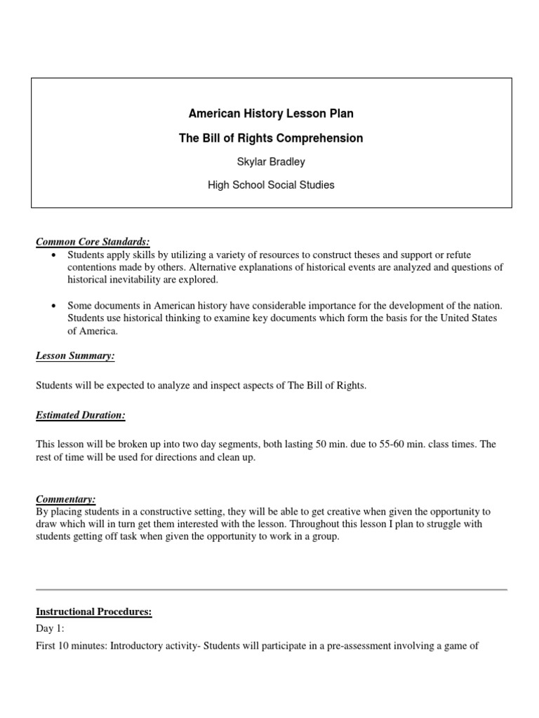 Lesson Plan-Bill of Rights | PDF | Applied Psychology | Cognition