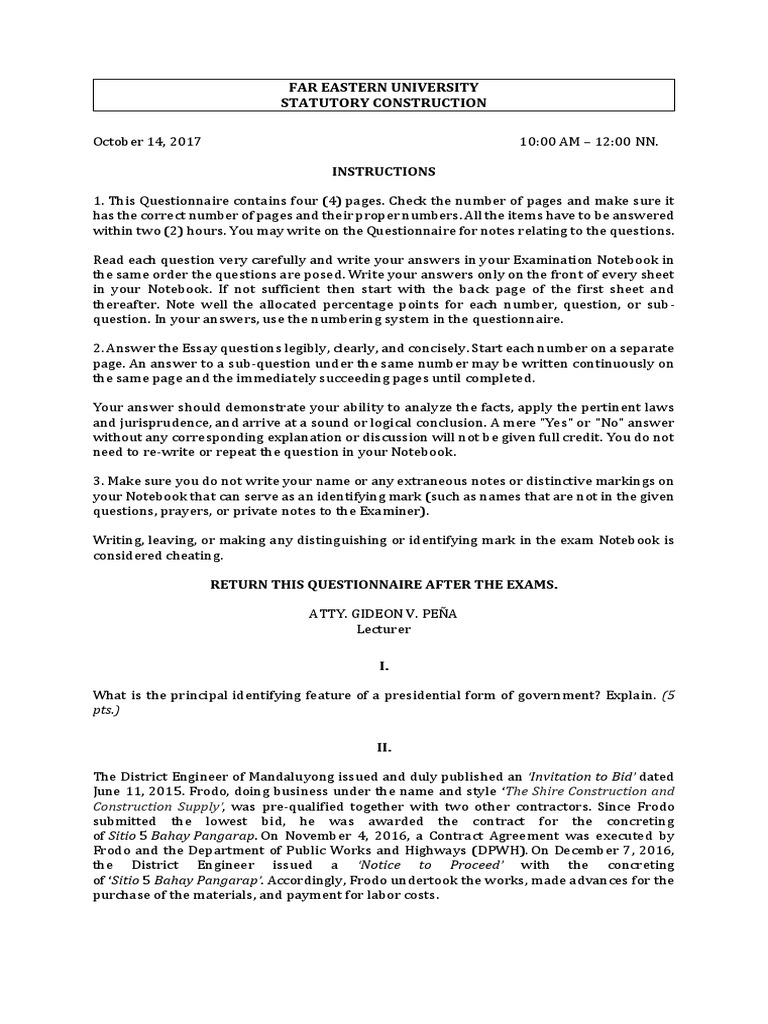 Statutory Construction Test Questionnaire 2017 | PDF | Capital ...