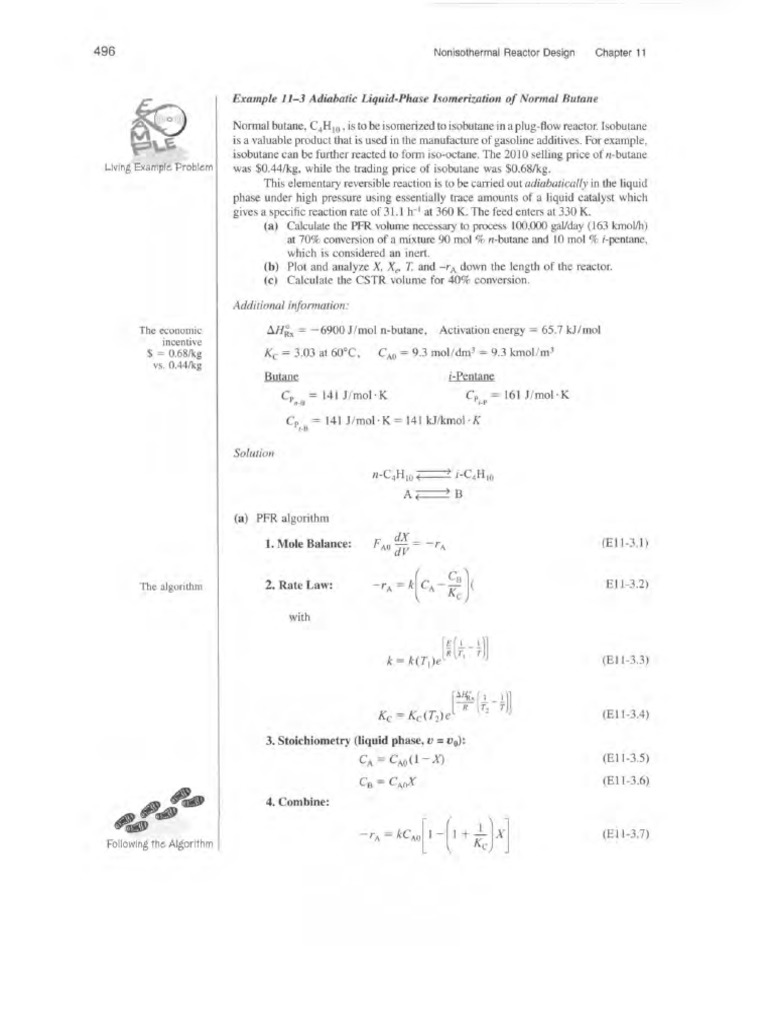 Example 11 3 Adiabatic Liquid Phase Isomerization of Normal Butane ...