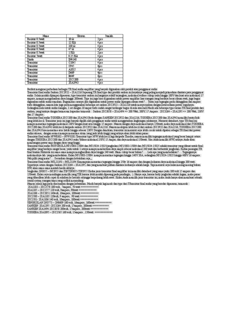 Berbagai TR Final Audio Amplifier | PDF