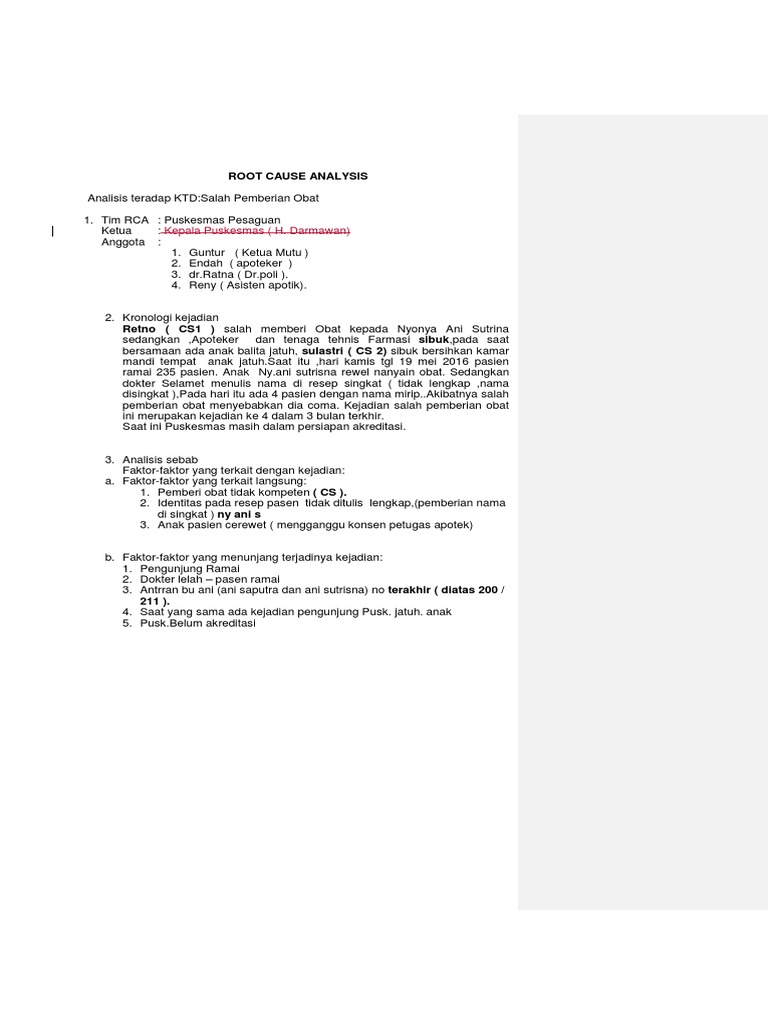 Contoh Form Fmea Dan Rca 1 | PDF