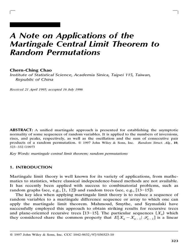 Article - A Note On Applications of The Martingale Central Limit ... Article - A Note On Applications of The Martingale Central Limit ...