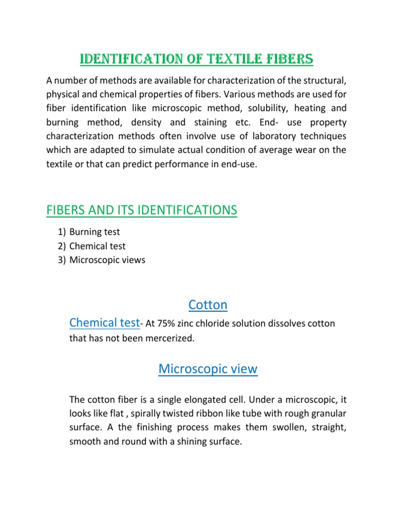 Identification of Textile Fibers: Cotton | PDF