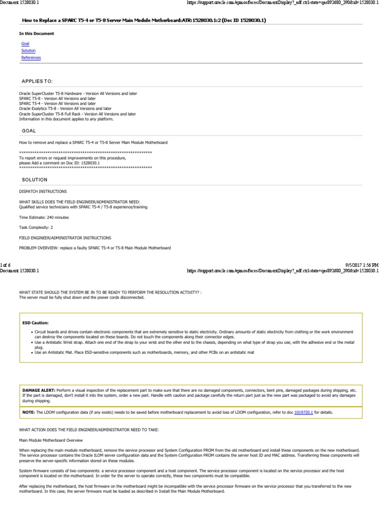 How To Replace A SPARC T5-4 or T5-8 Server Main Module Motherboard ...