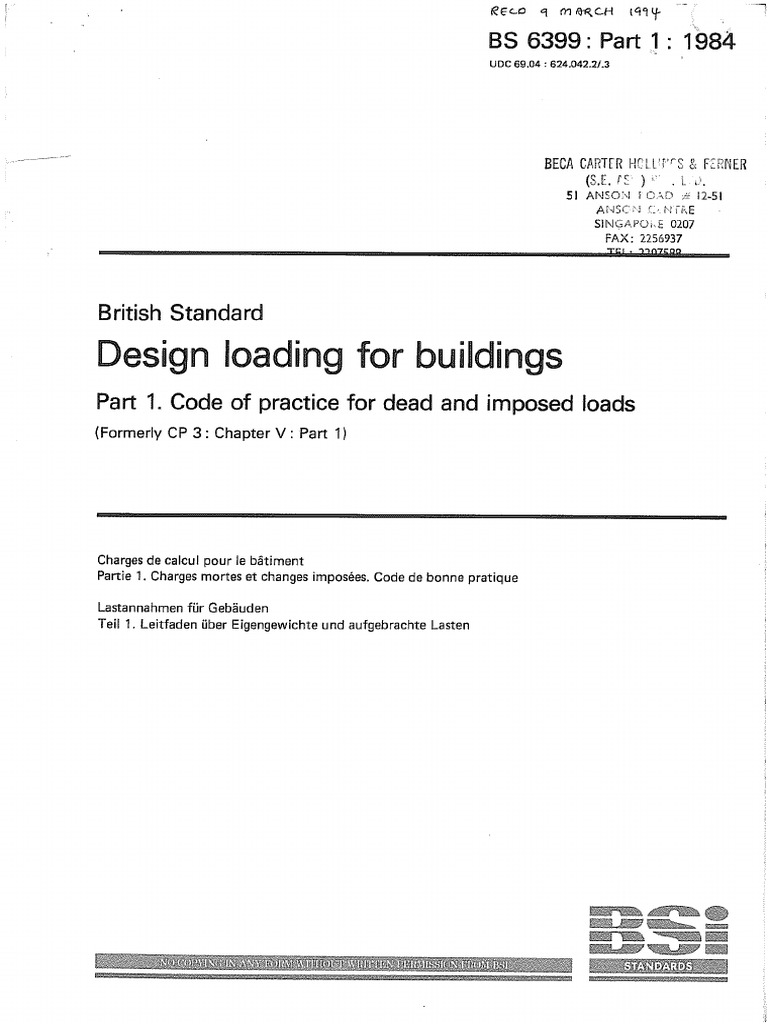 BS 6399 - Part 1-1984 Design Loading For Buildings | PDF