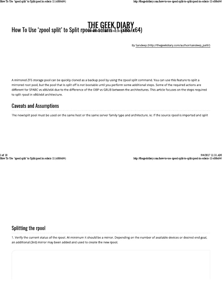 How To Use Zpool Split To Split Rpool in Solaris 11 x86x64 | PDF | Unix ...