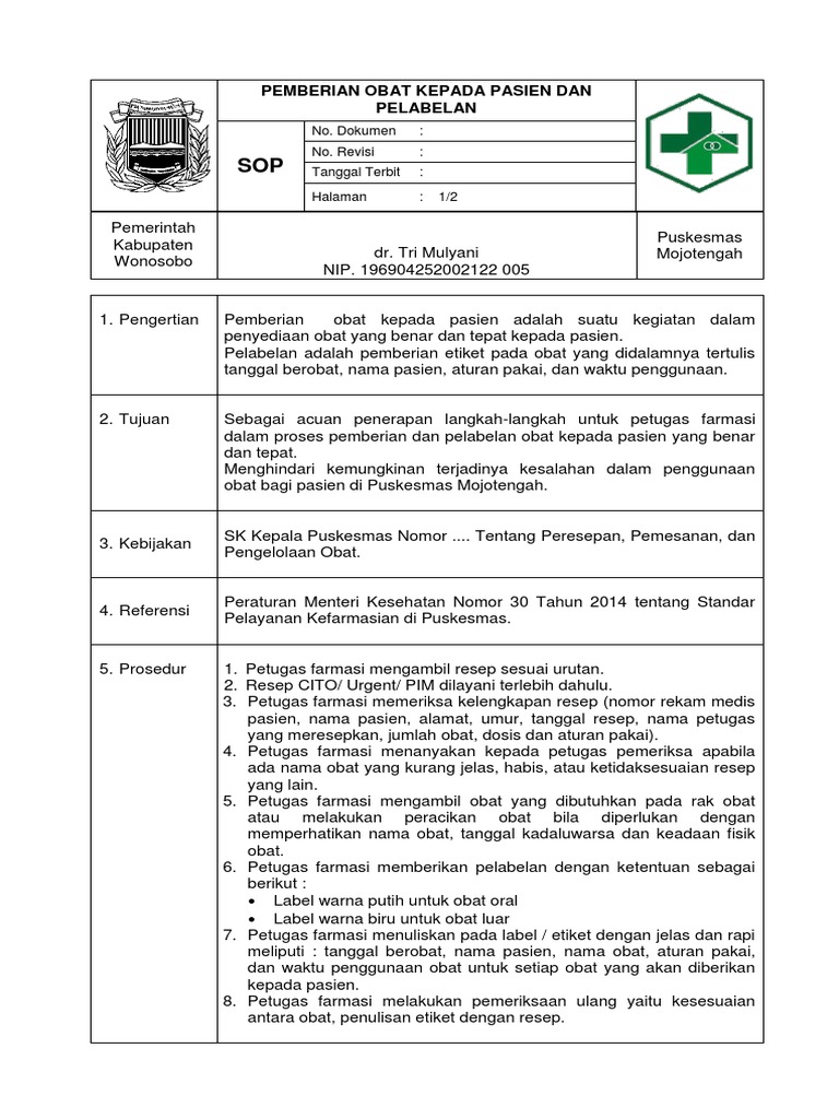 SOP 8.2.3.3 Pelabelan Obat | PDF