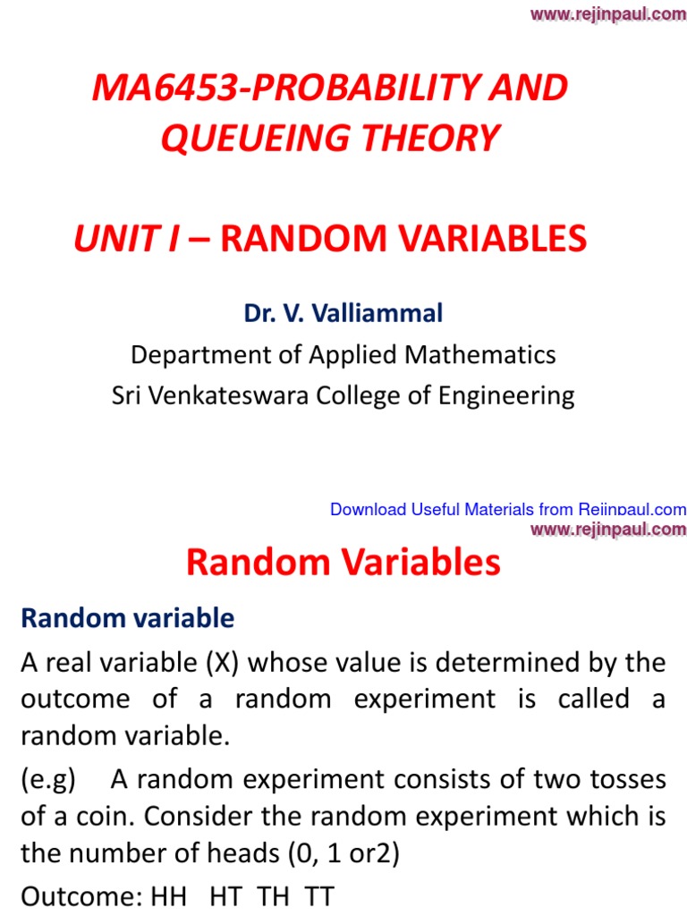 UNIT 1 Rejinpaul | Download Free PDF | Random Variable | Expected Value