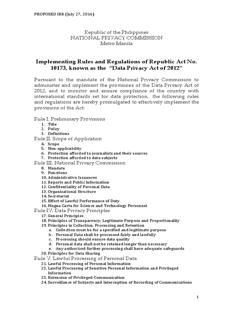 RA_10173-Data_Privacy_Act_of_2012 IRR - v.072716.pdf | Personally ...