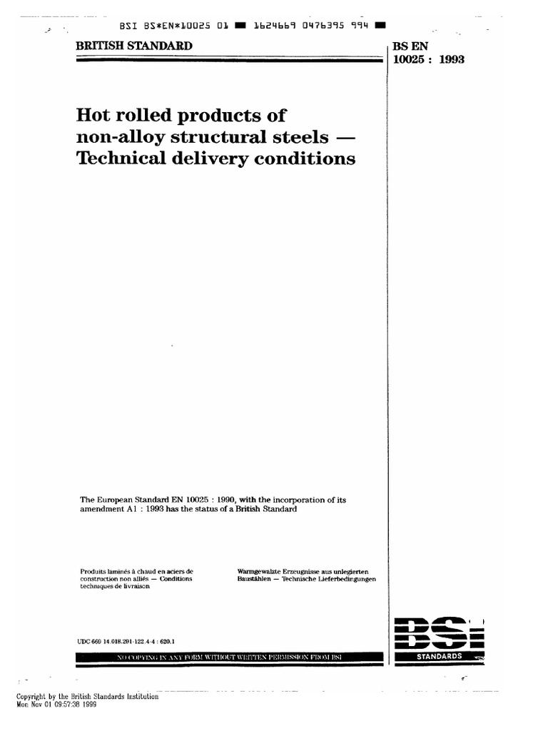 BS EN 10025 (1993) Structural Material Technical Delivery Conditions ...