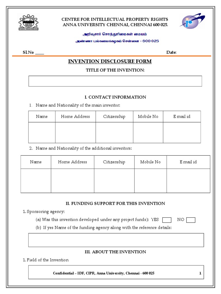 IDF Form For Inventors | Download Free PDF | Glossary Of Patent Law ...