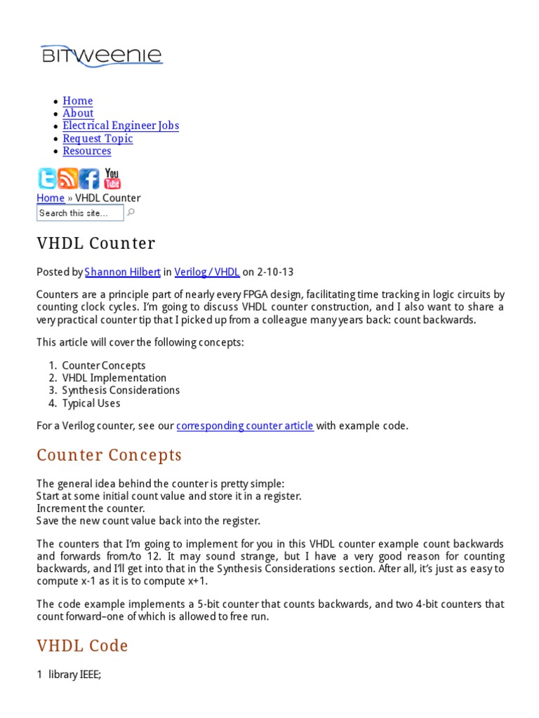 VHDL Counter - BitWeenie | PDF | Vhdl | Logic Synthesis VHDL Counter - BitWeenie | PDF | Vhdl | Logic Synthesis