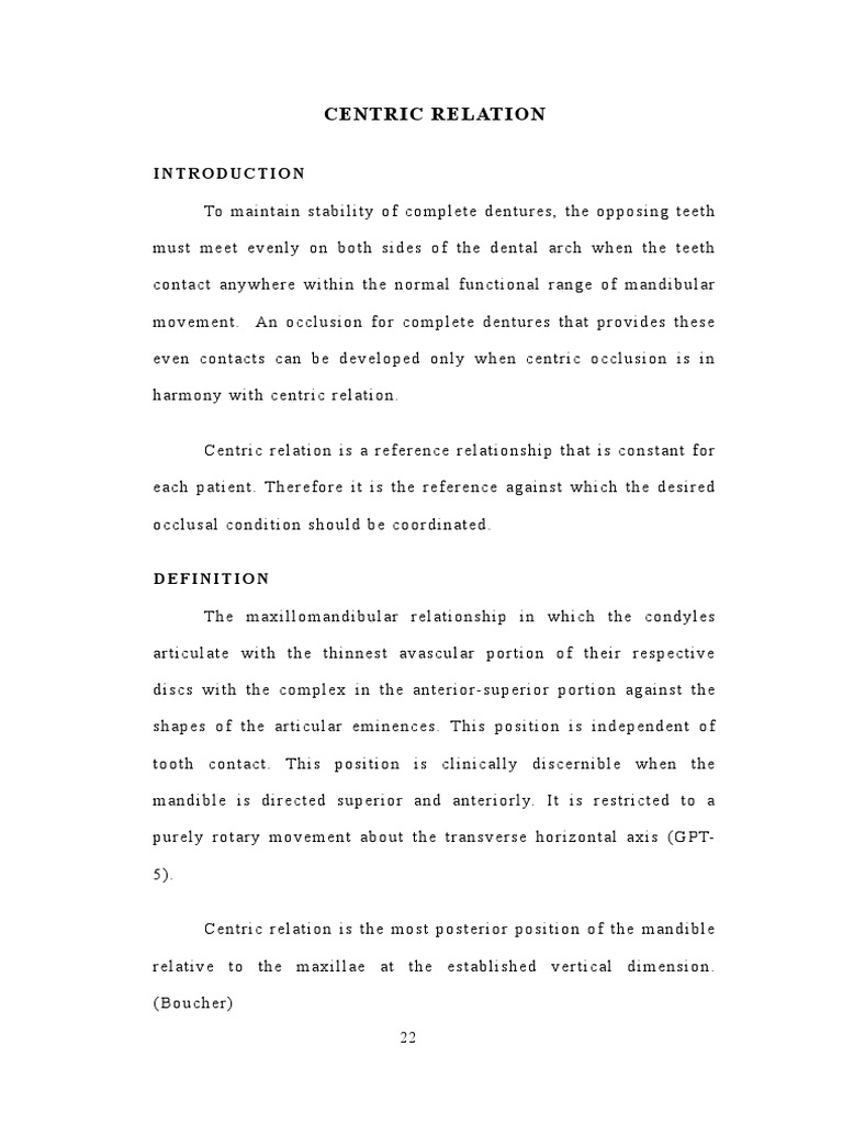 Centric Relation: A Critical Reference Position for Complete Denture ...