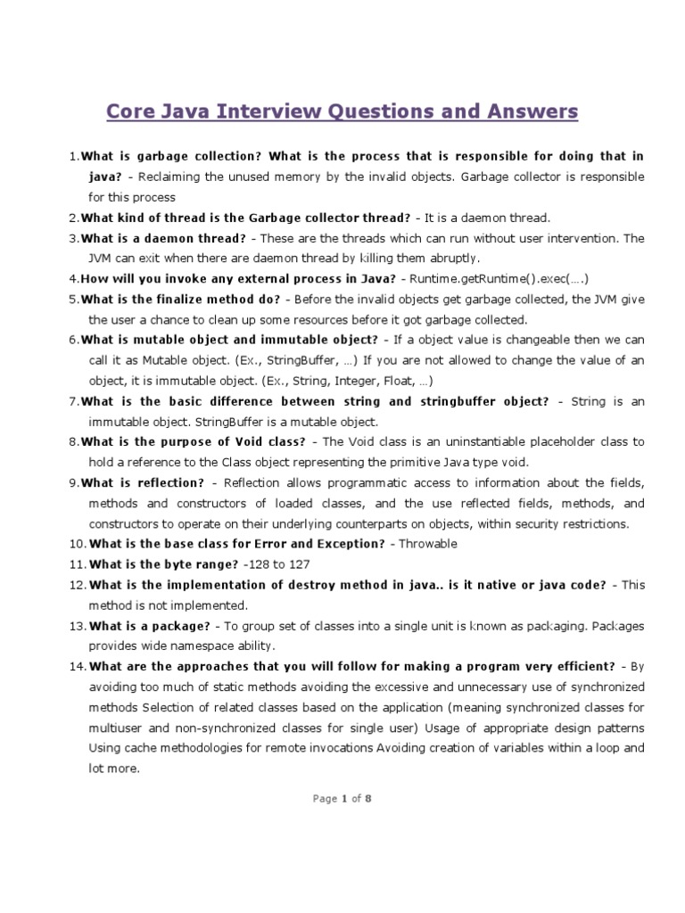 Core Java Interview Questions And Answers Pdf Class Computer Programming Method