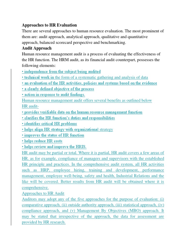Approaches To HR Evaluation | PDF | Audit | Benchmarking