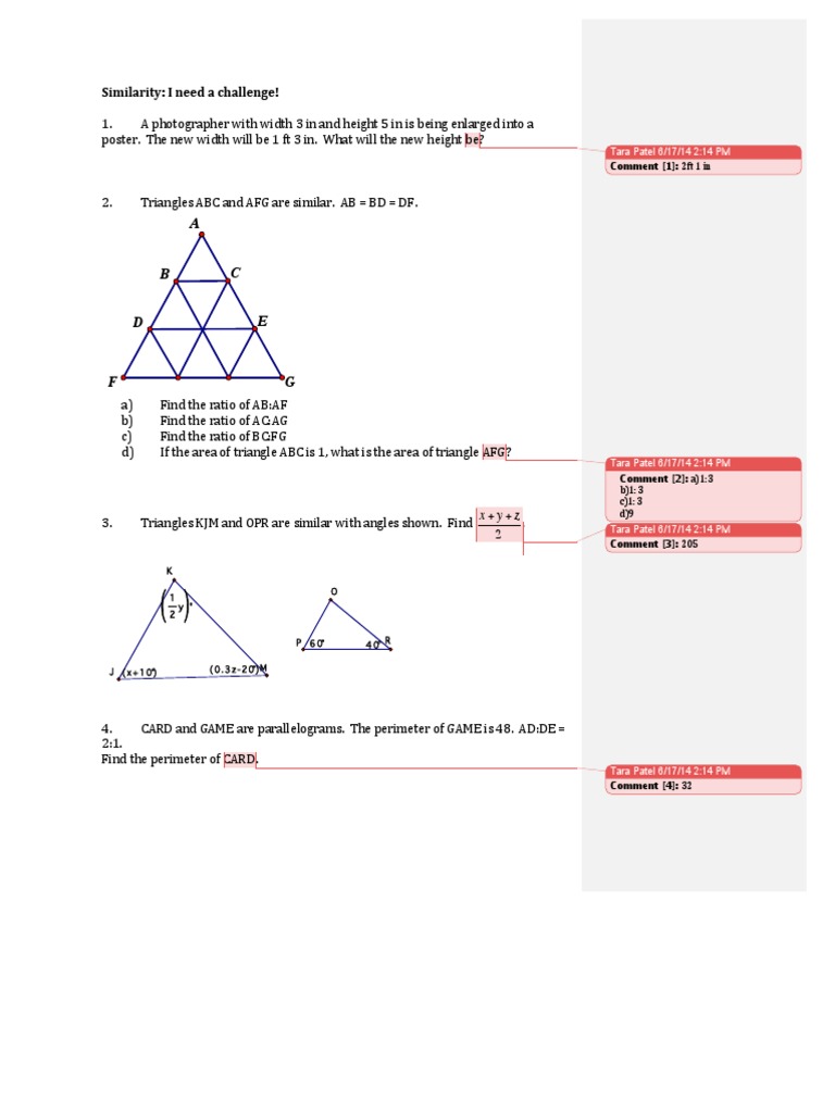 Similarity Challenge Problems - ANSWERS | PDF | Triangle | Rectangle