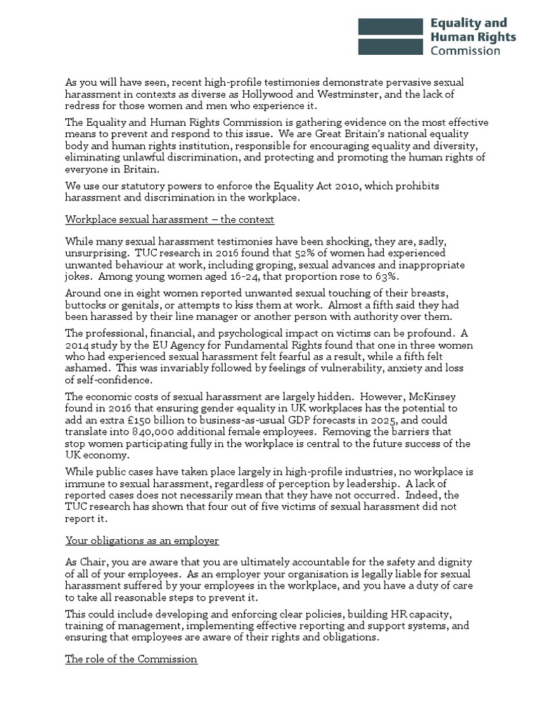 Letter | Sexual Harassment | Gender Equality