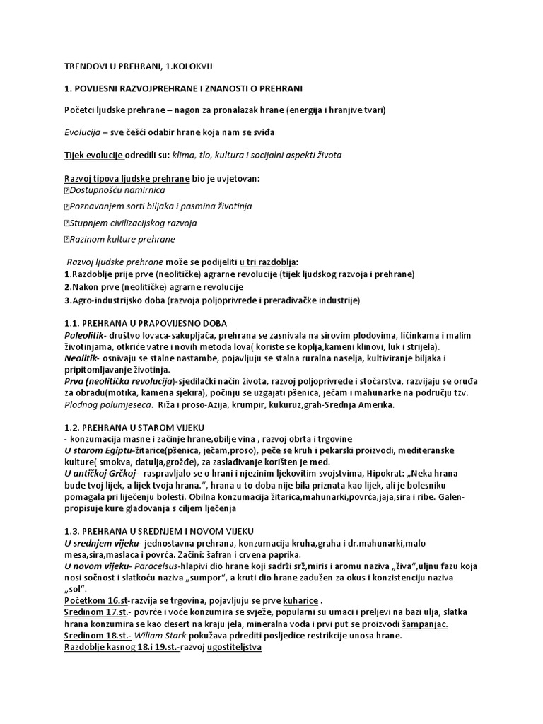 1.kolokvij Trendovi U Prehrani | PDF