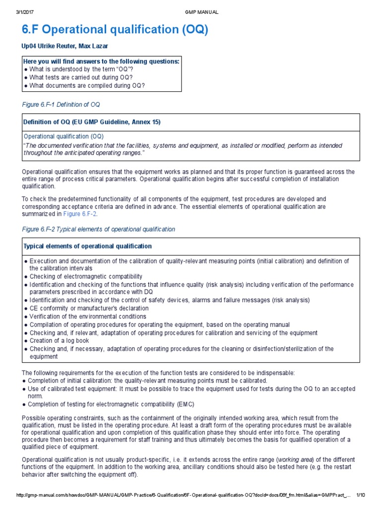 6.F Operational Qualification (OQ) | PDF | Verification And Validation | Calibration