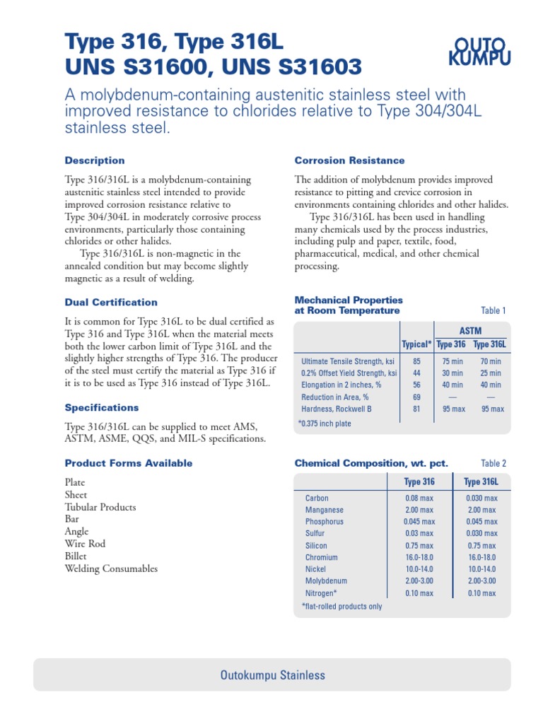 316 & 316L | PDF | Stainless Steel | Steel