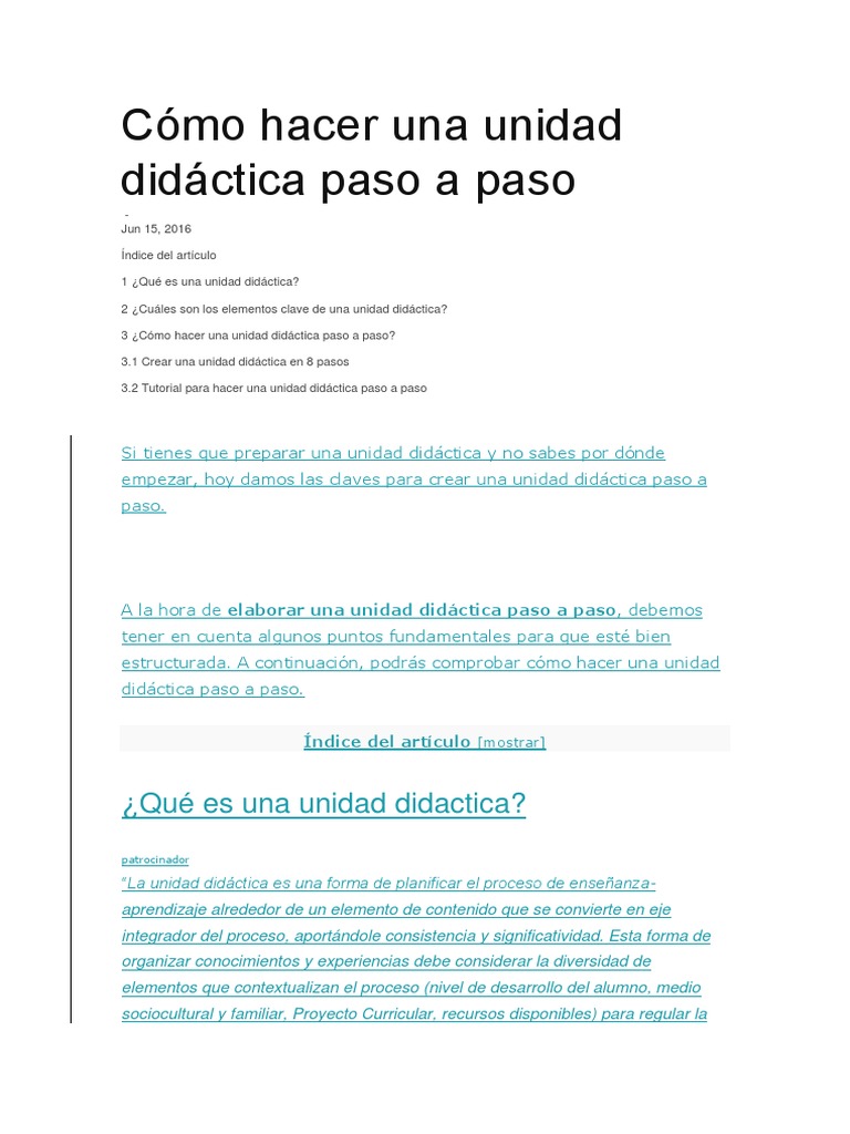 Cómo Hacer Una Unidad Didáctica Paso a Paso | Aprendizaje | Enseñando