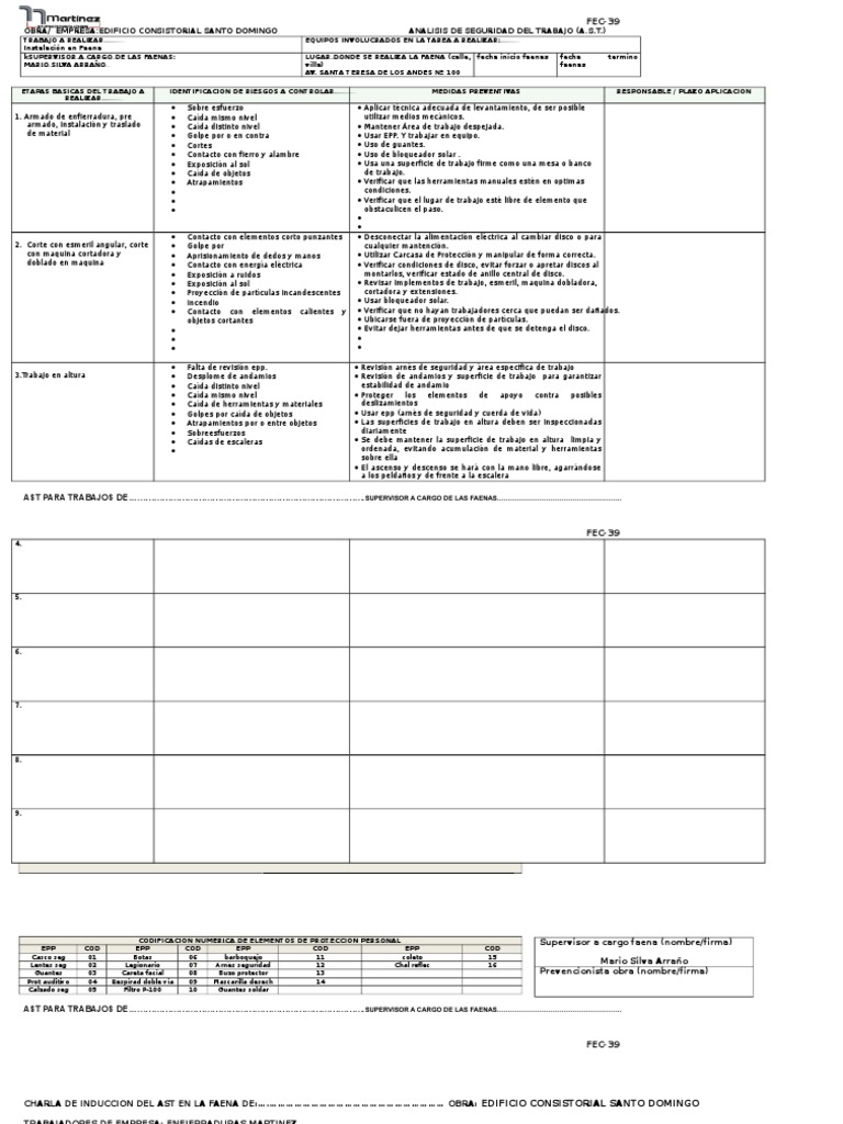 FEC-39 Formulario AST | PDF | Andamio | Herramientas