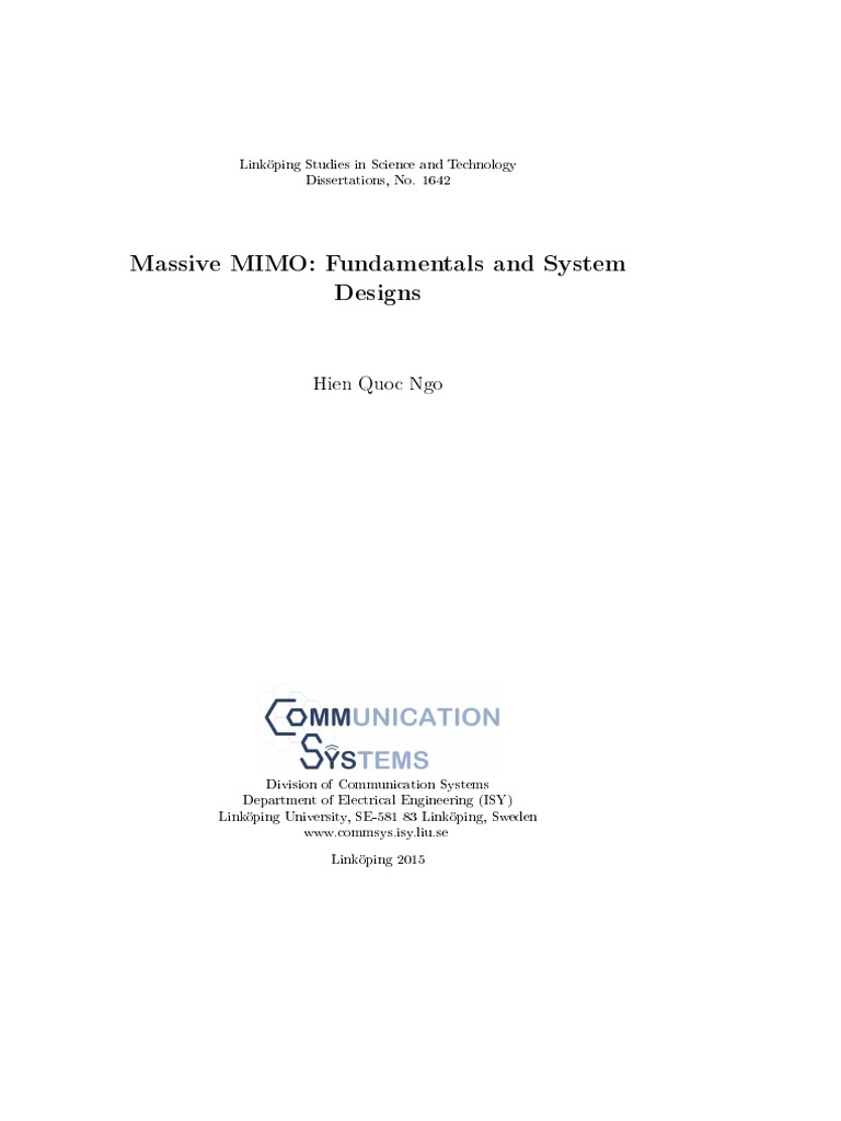 Ngo Quoc Hien Massive Mimo Fundamentals and System Designs | PDF | Mimo ...