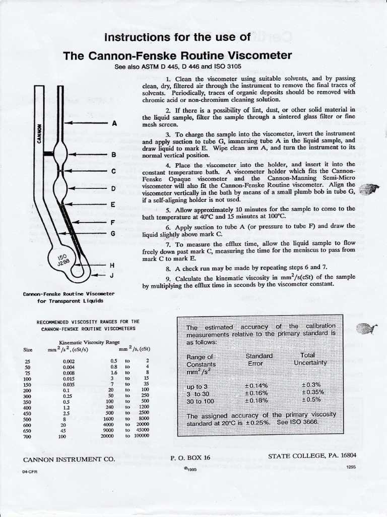 Lnstructions The Viscometer: Use Cannon-Fenske Routine | Download Free ...