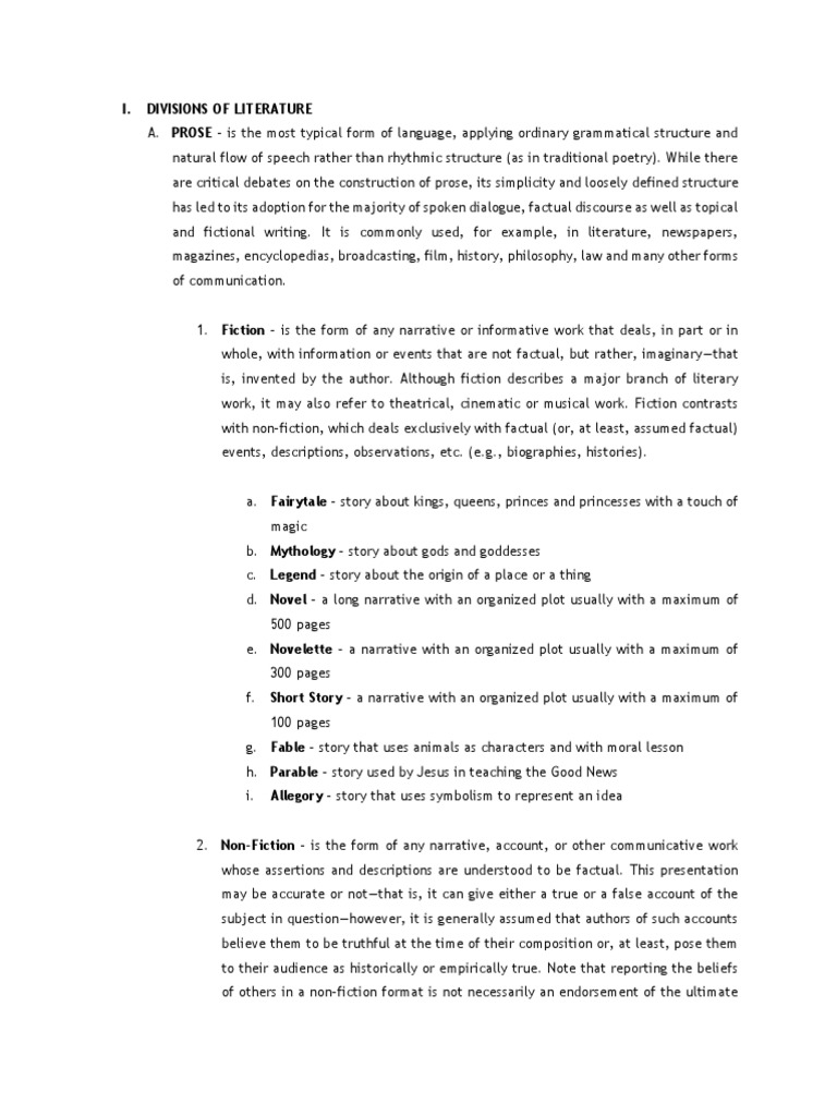 Divisions of Literature Explained | PDF | Lyric Poetry | Non Fiction
