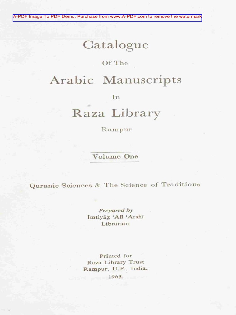 Raza Library Rampur Catalogue | PDF