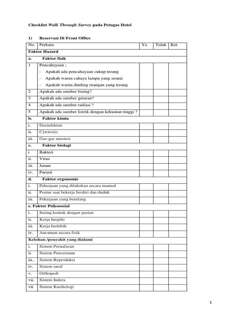 Checklist Walk Through Survey Kosong Pdf