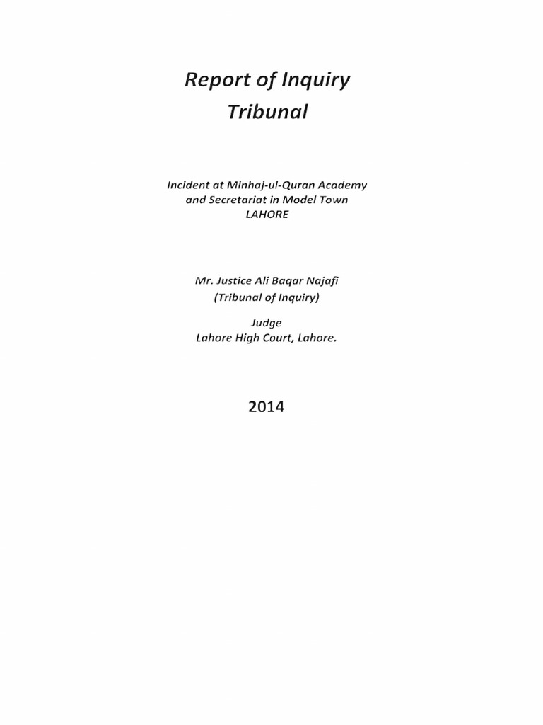 Report of Inquiry Tribunal by Mr. Justice Ali Baqar Najafi Judge Lahore ...