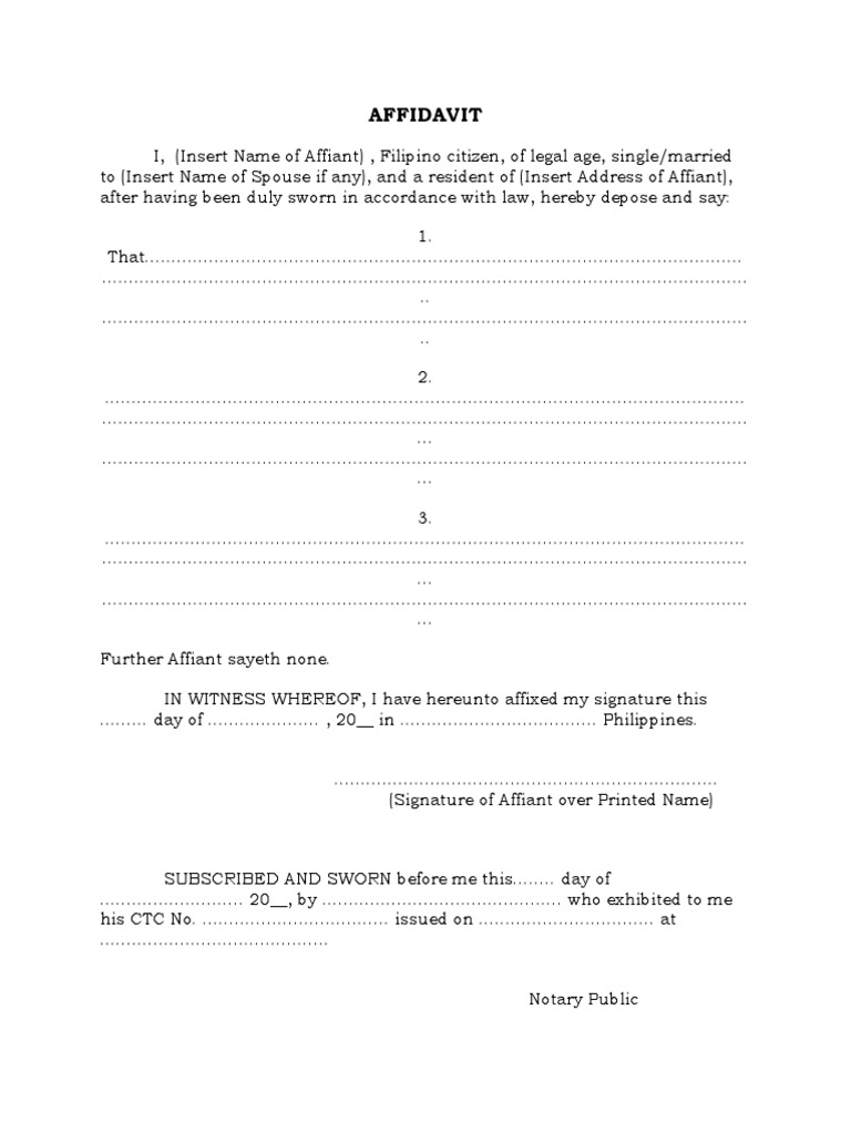 Legal Affidavit Template Philippines | PDF | Affidavit | Evidence