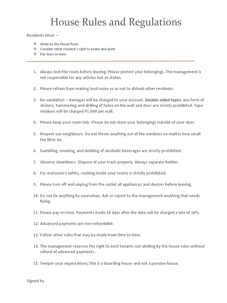 House Rules and Regulations | PDF