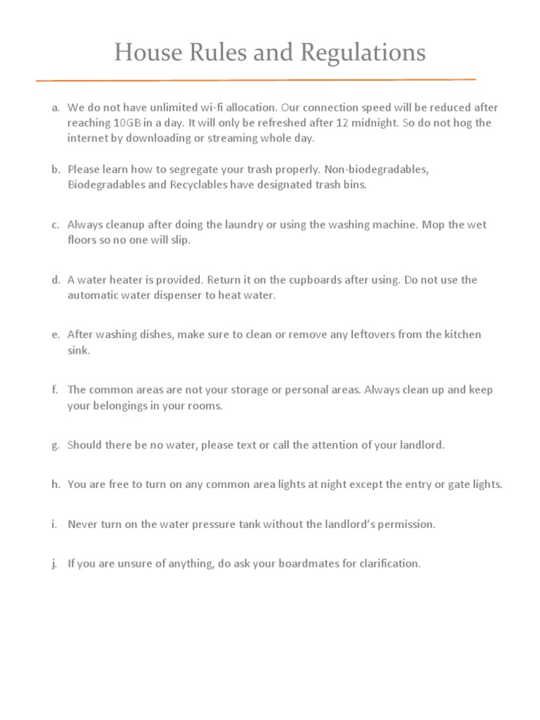 House Rules and Regulations Part 2 | PDF