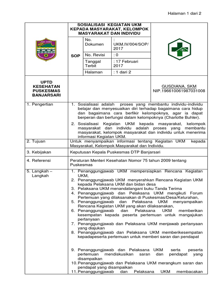 SOP Sosialisasi Kegiatan UKM | PDF