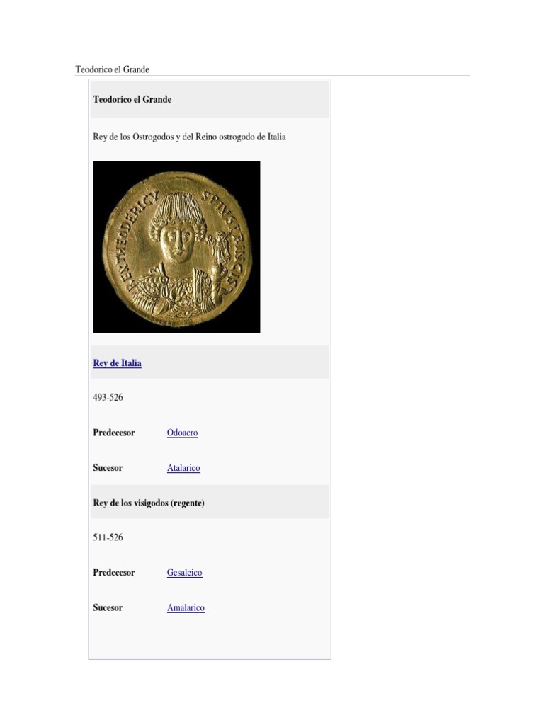 Teodorico el Grande: Rey de los Ostrogodos | PDF | Edad Media Temprana ...