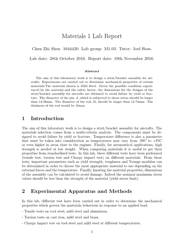 Materials 1 Lab Report | PDF | Strength Of Materials | Yield (Engineering)