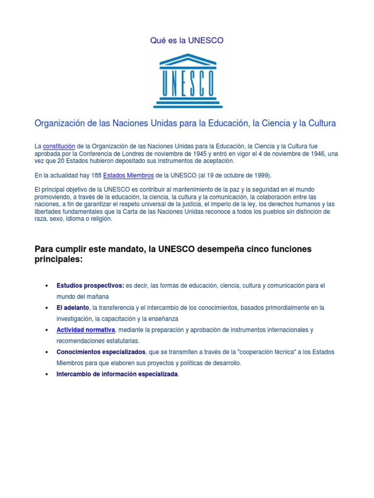 Qué Es La Unesco | PDF | Unesco | Naciones Unidas