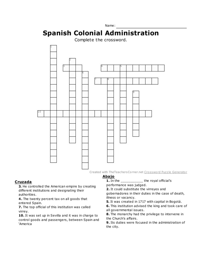 Spanish Colonial Administration Puzzle | PDF