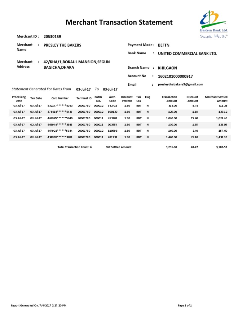 Merchant Statement - 20530159 - 030717 - 030717 | PDF